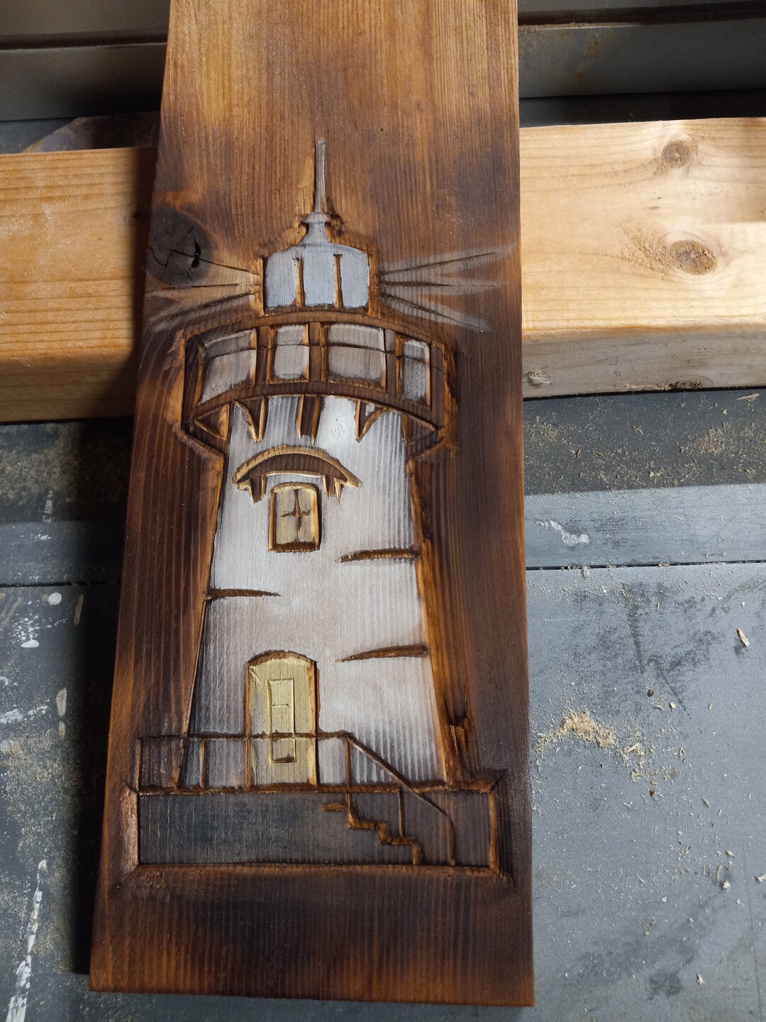 Hand Carved Art on a Shingle Lighthouse Wood Carving Wood - Etsy