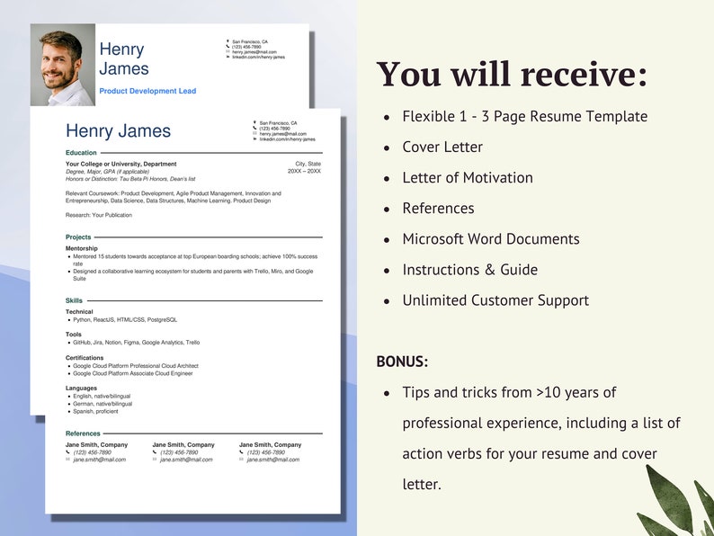 Modern Resume Template Package Photo, Professional, Creative, Cover ...