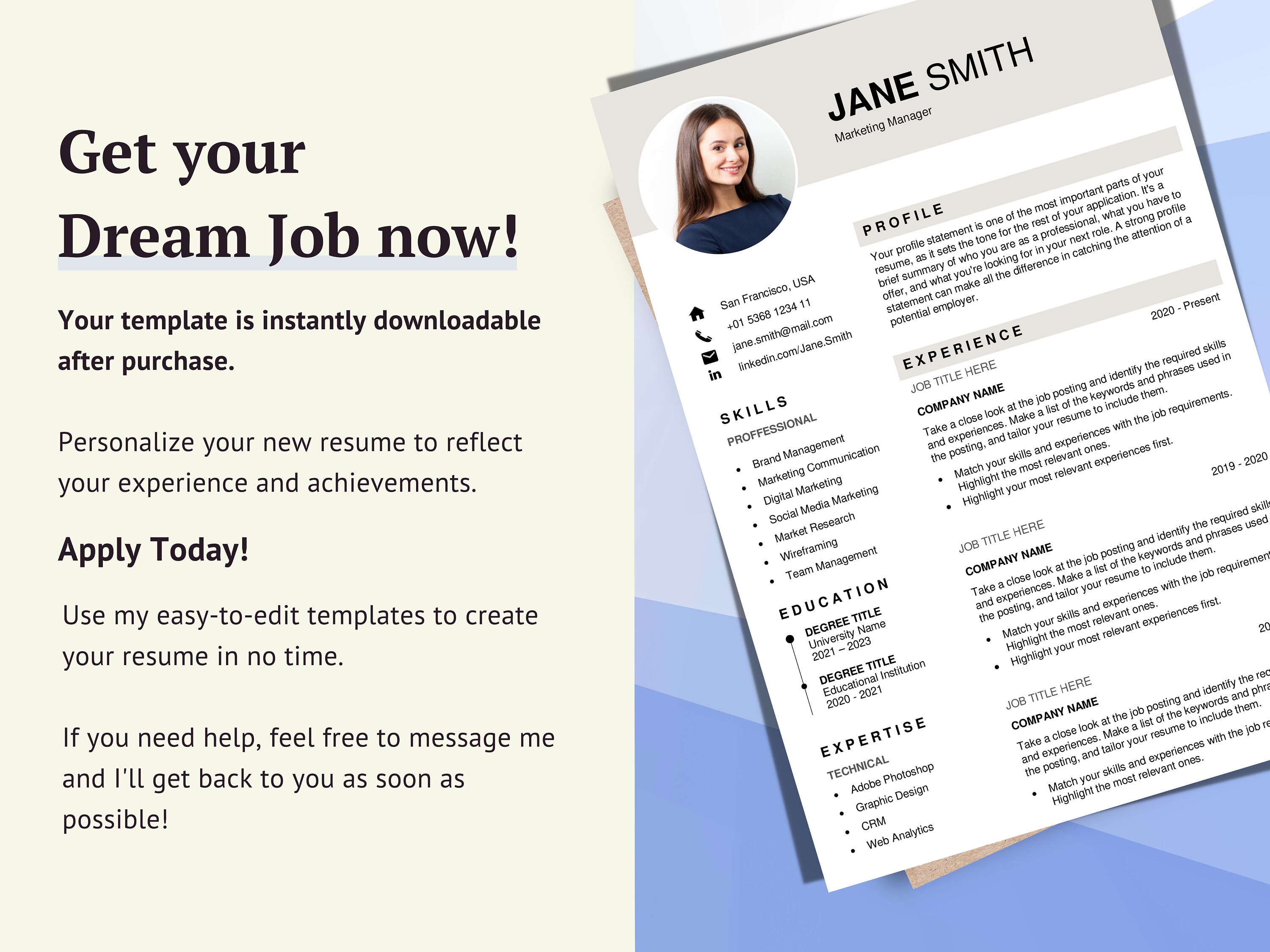 Professional Modern Resume Template, Word, CV, Minimalistic, Resume ...