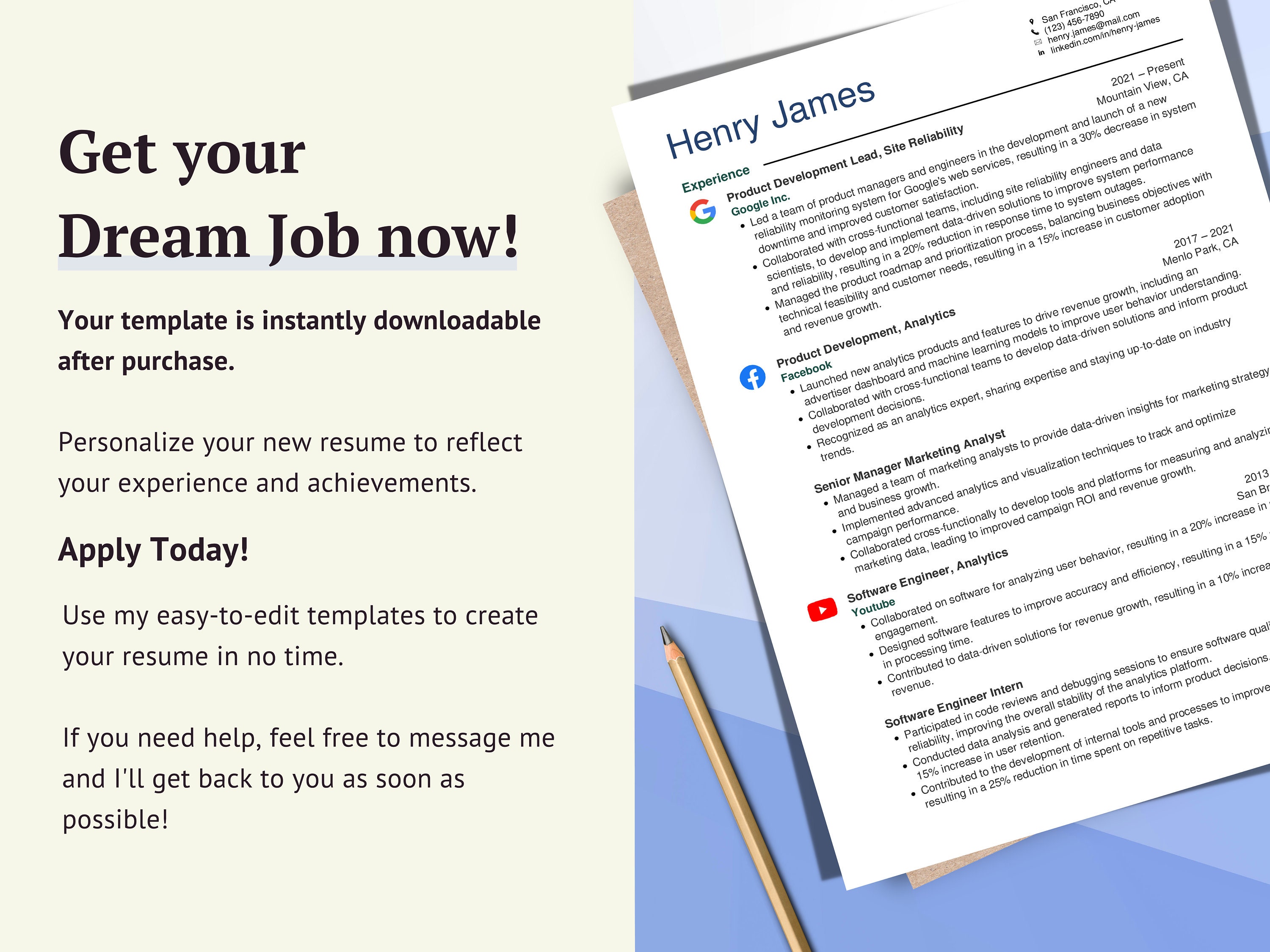 Modern Resume Template Package Professional and Creative, Cover Letter ...