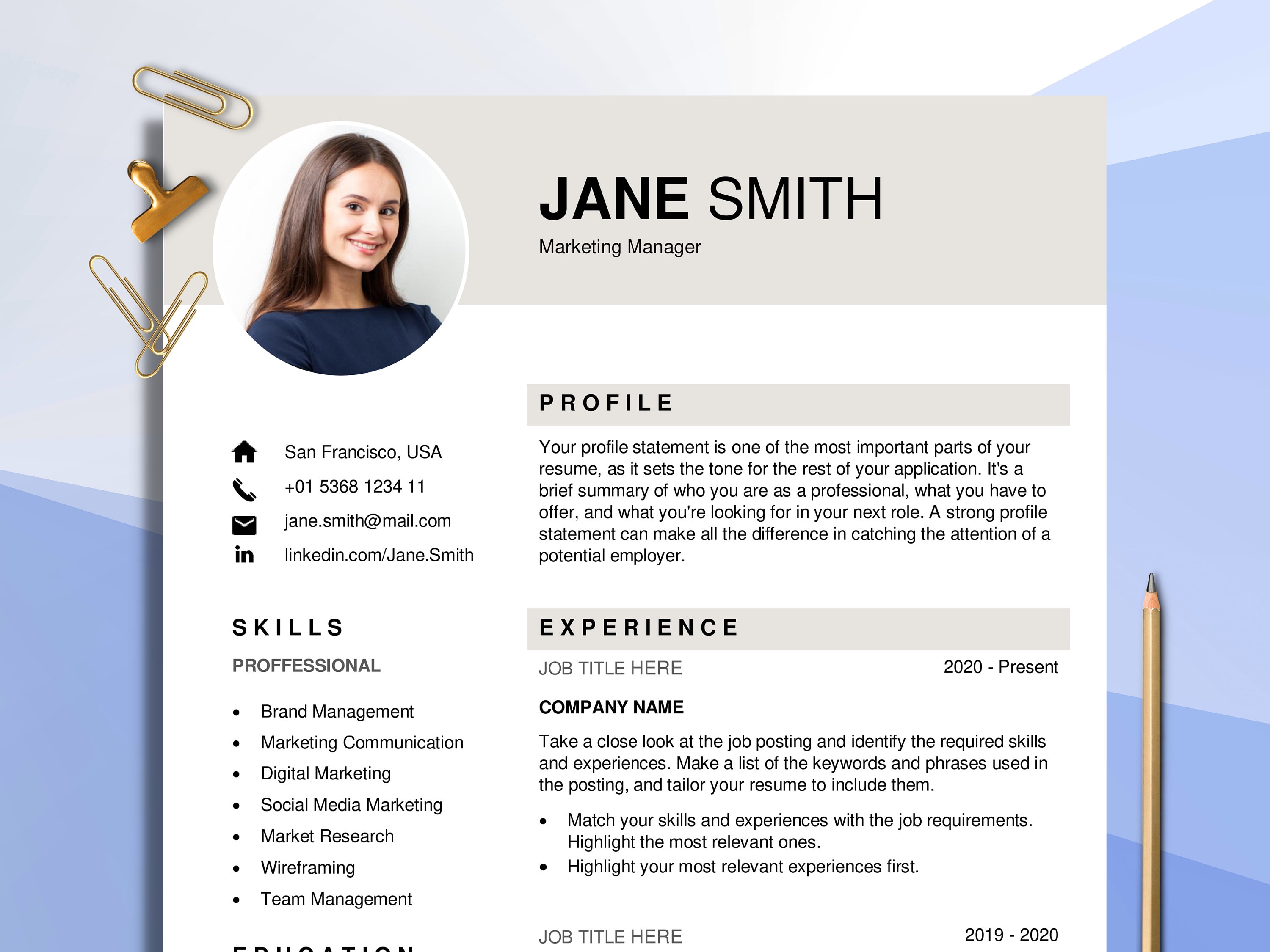 Professional Modern Resume Template, Word, CV, Minimalistic, Resume ...