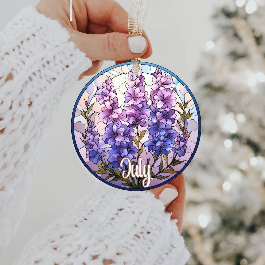 July Birth Month Flower Larkspur Glass Ornament,larkspur Birth Month ...