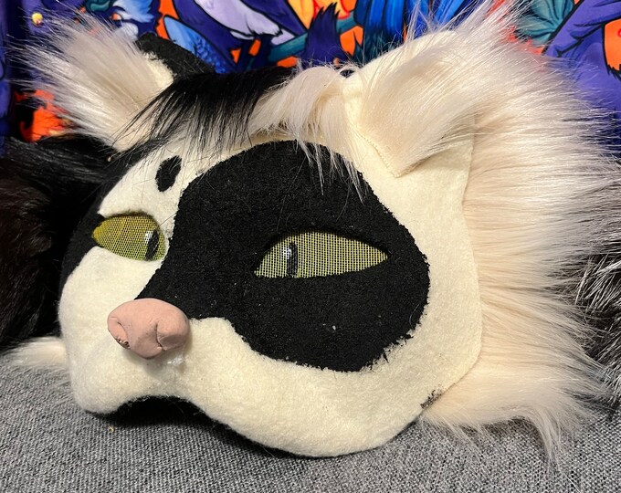 Fluffy Black and White Cat Mask - Etsy