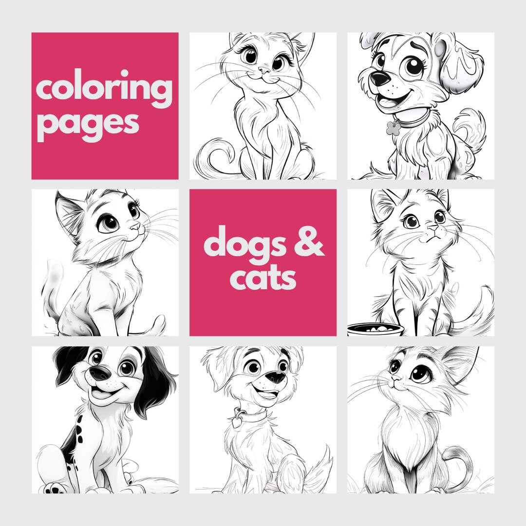 10 Coloring Pages of Dogs & Cats | Coloring | Animals - Etsy