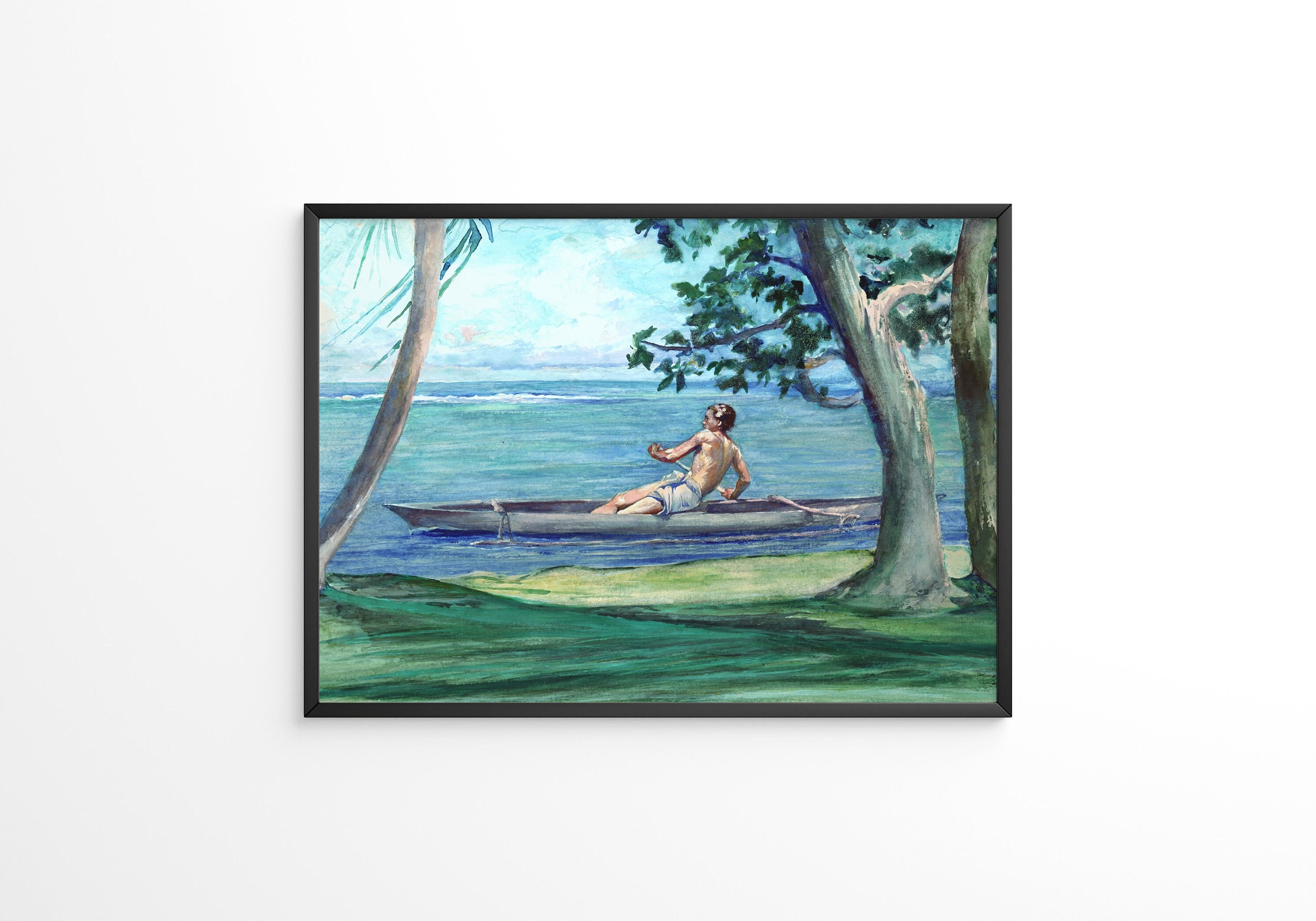 Vintage Samoan Wall Art Print of Antique Historical Painting Vibrant ...