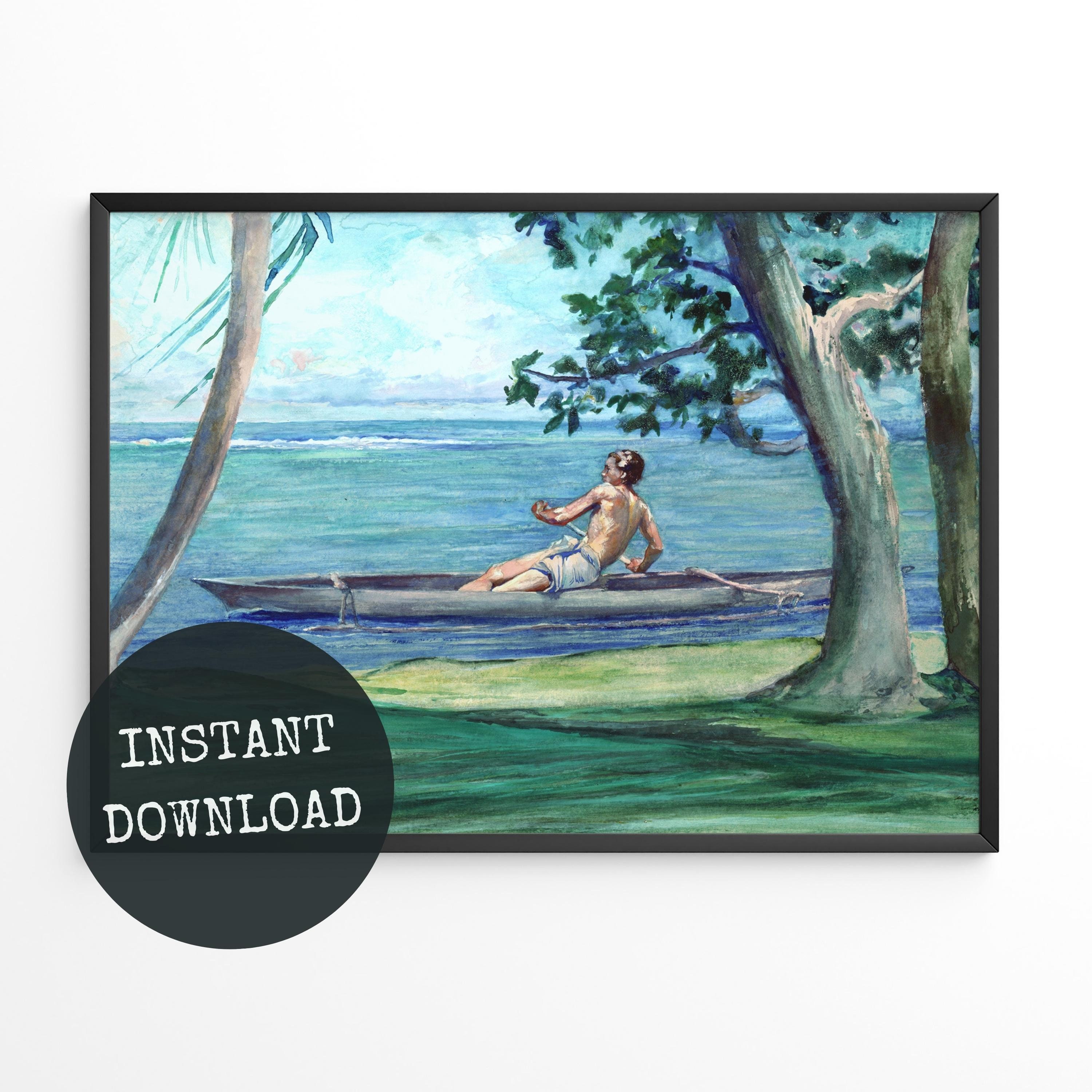 Vintage Samoan Wall Art Print of Antique Historical Painting Vibrant ...