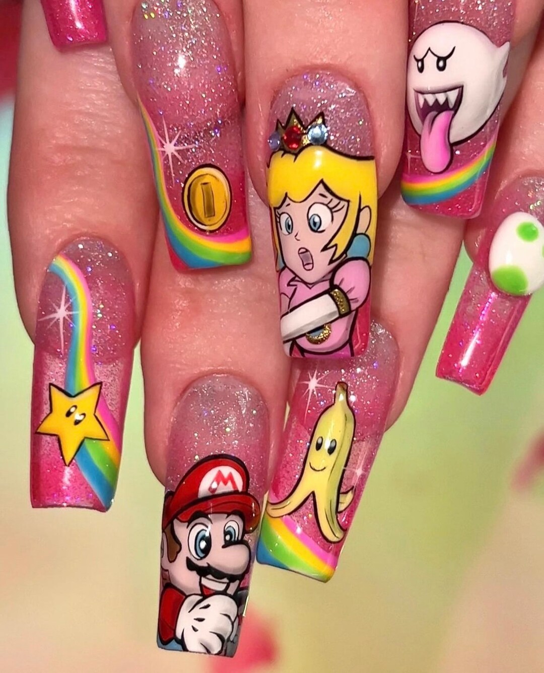 Mario & Peach Press on Nails Art Nails - Etsy
