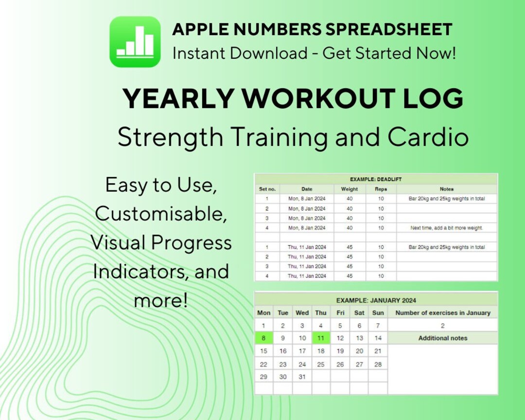 Year-round Workout Log for Apple Numbers App, Daily Exercise Tracker ...