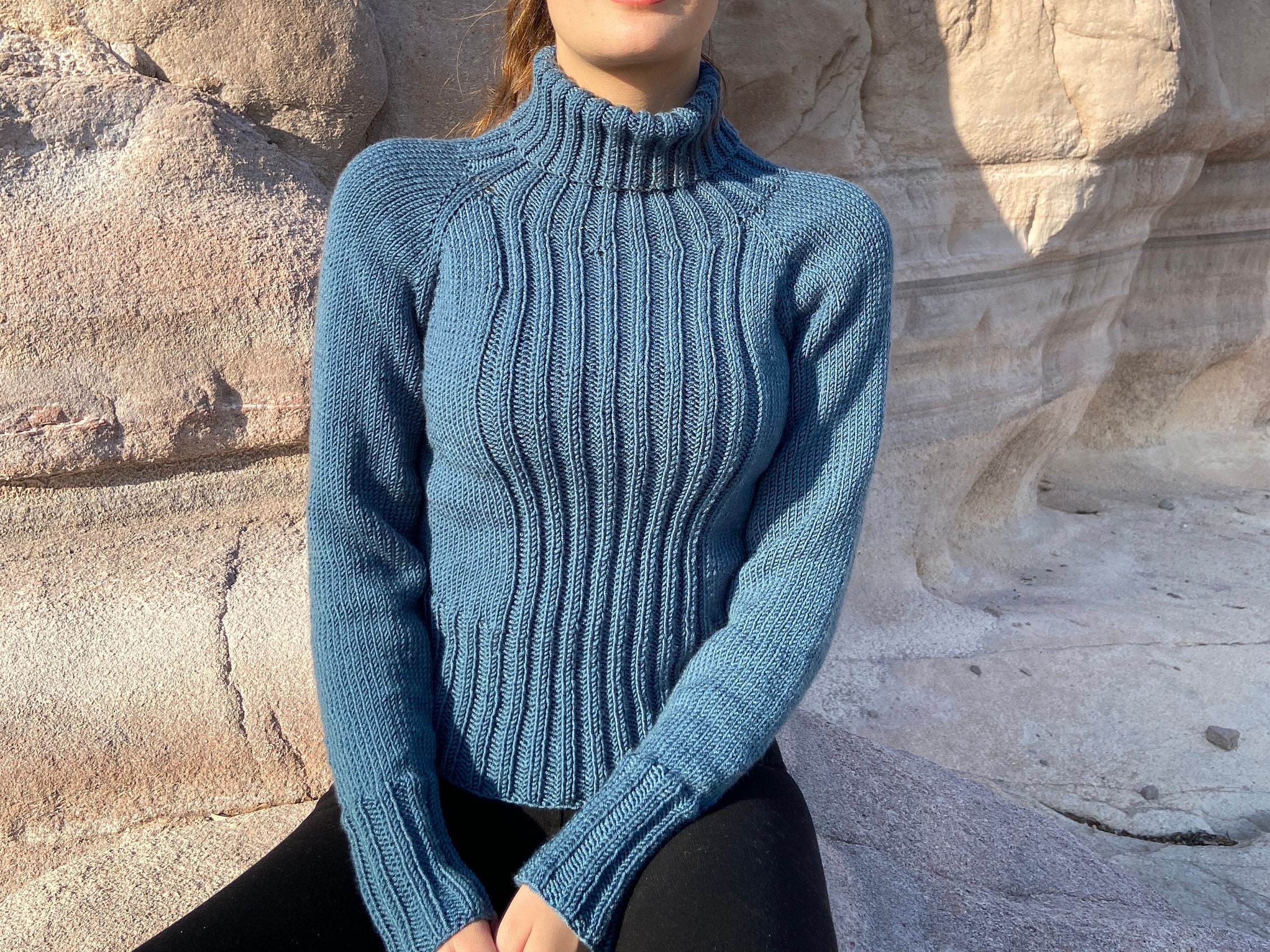 Hand Knit Turtleneck Navy Blue Sweater - Etsy