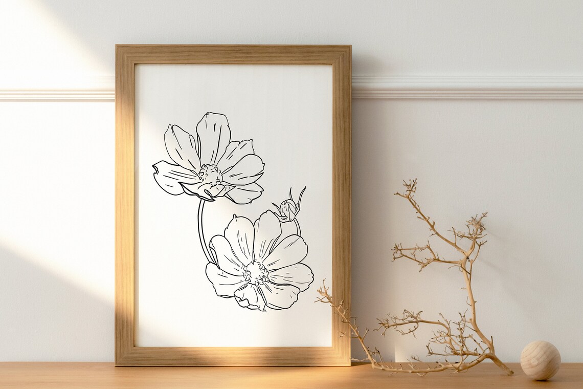Printable One Fine Line Flowers Drawing, Minimalist Print, Flourishing ...