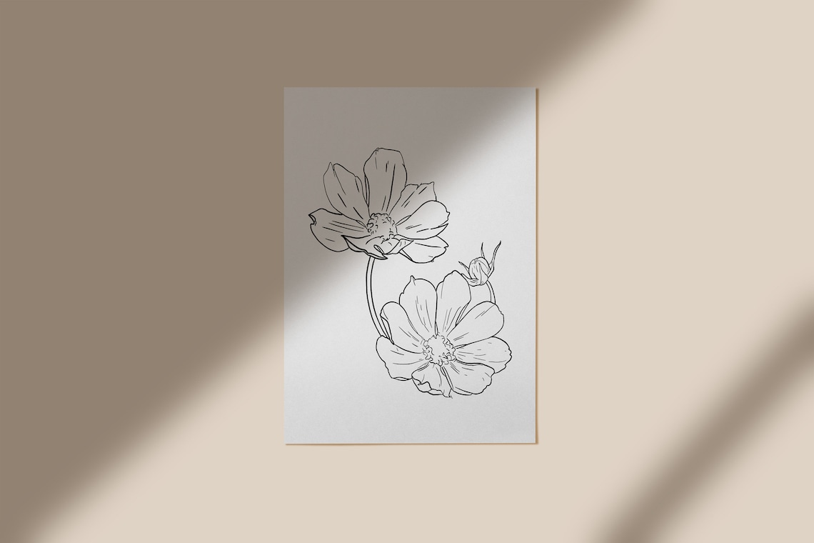 Printable One Fine Line Flowers Drawing, Minimalist Print, Flourishing ...
