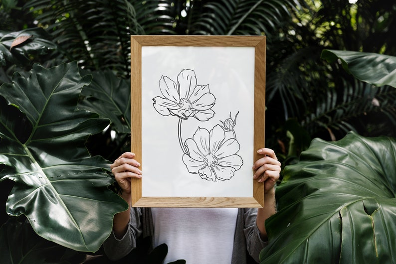 Printable One Fine Line Flowers Drawing, Minimalist Print, Flourishing ...