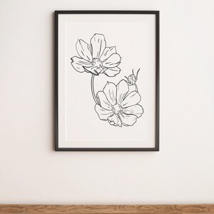 Printable One Fine Line Flowers Drawing, Minimalist Print, Flourishing ...