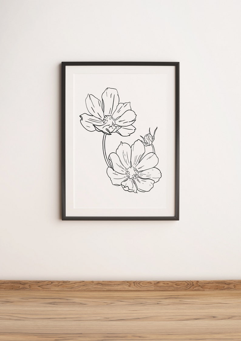 Printable One Fine Line Flowers Drawing, Minimalist Print, Flourishing ...