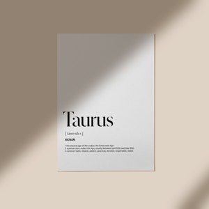 TAURUS DEFINITION MEANING | Digital Download | Printable Wall Art ...