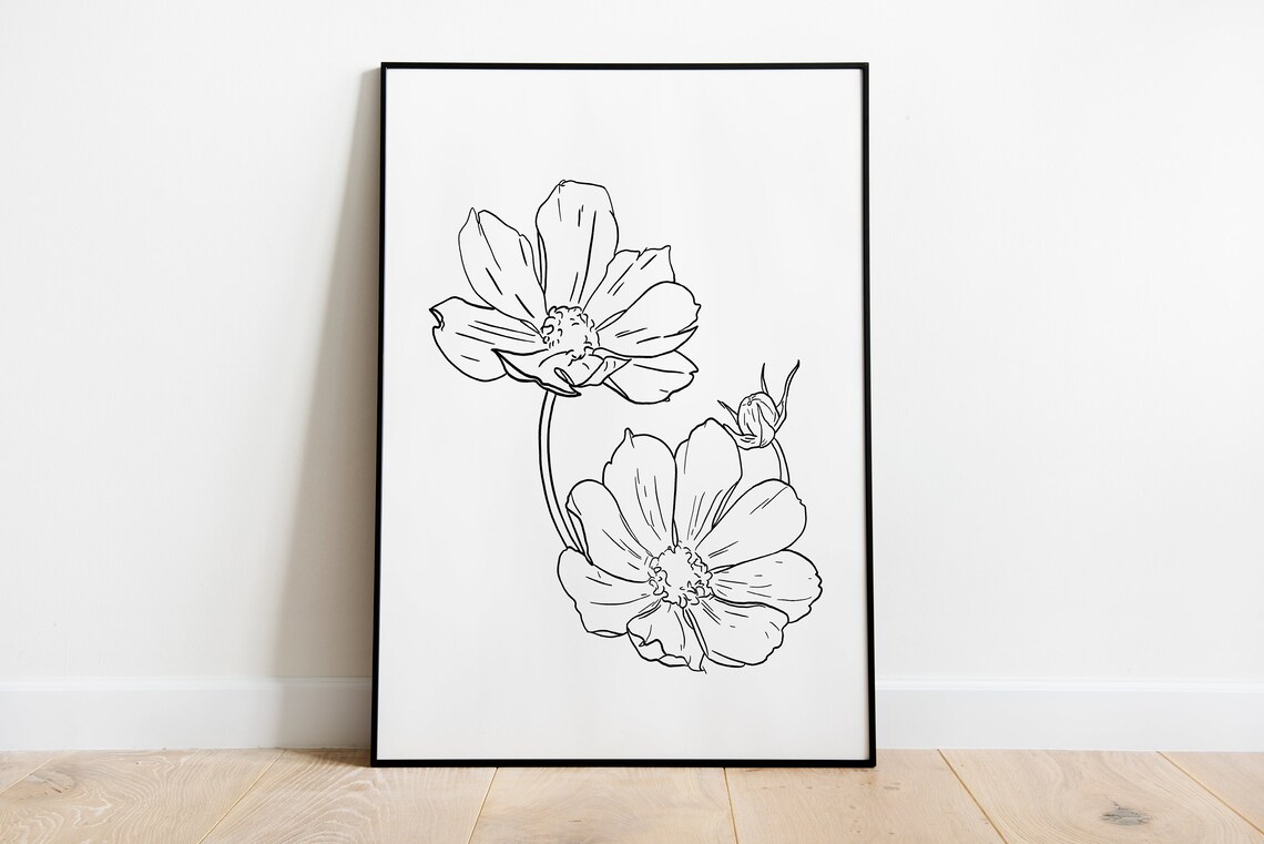 Printable One Fine Line Flowers Drawing, Minimalist Print, Flourishing ...