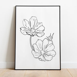 Printable One Fine Line Flowers Drawing, Minimalist Print, Flourishing ...