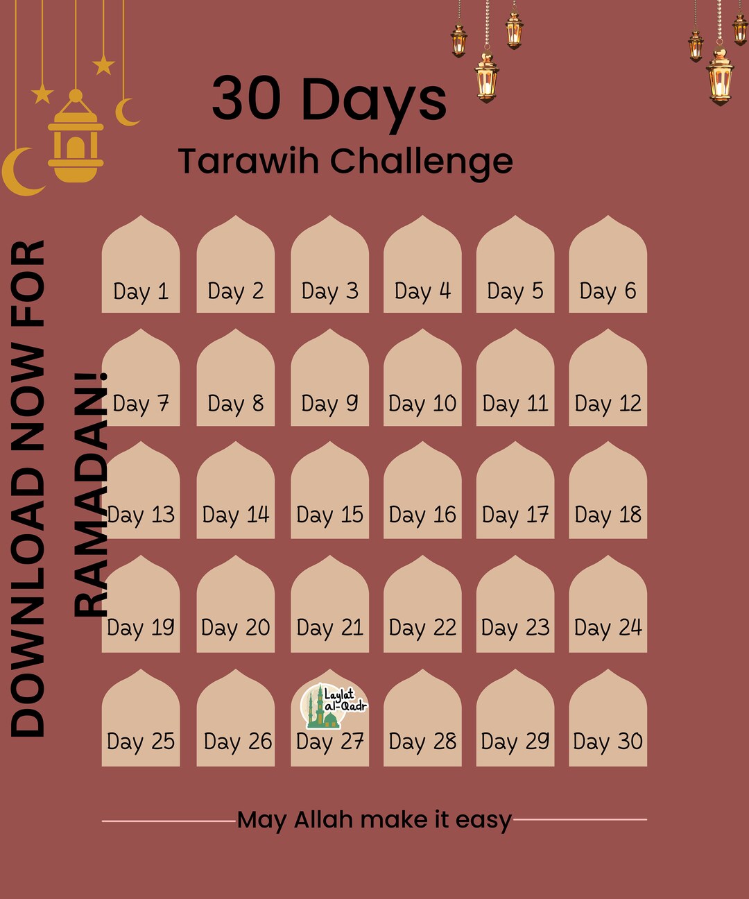 30 Days Tarawih Challenge for Ramadan, Ramadan Calendar, Ramadan Prayer ...