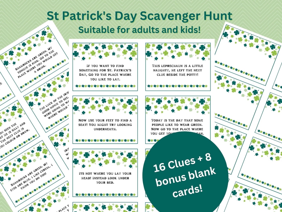 St Patricks Day Scavenger Hunt Printable / Treasure Hunt for - Etsy