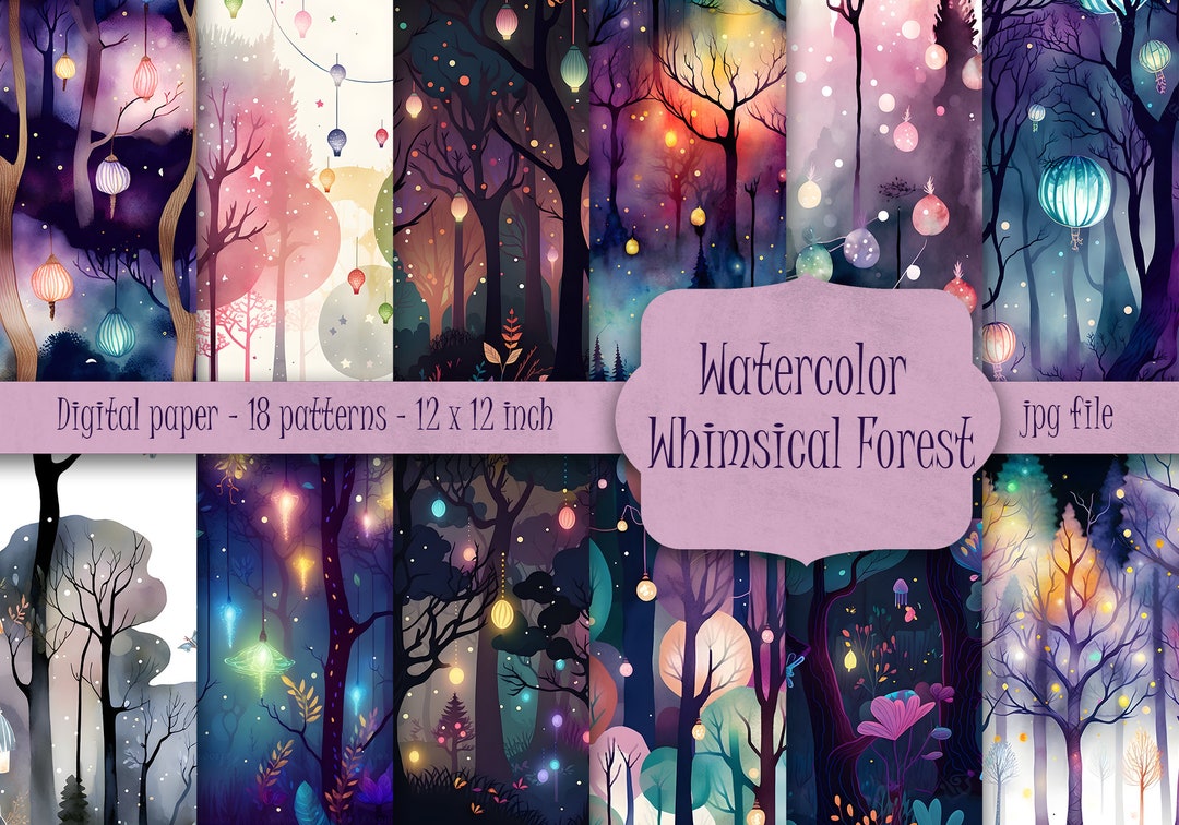 Whimsical Forest Paper, Printable Paper, Whimsical Forest Background ...
