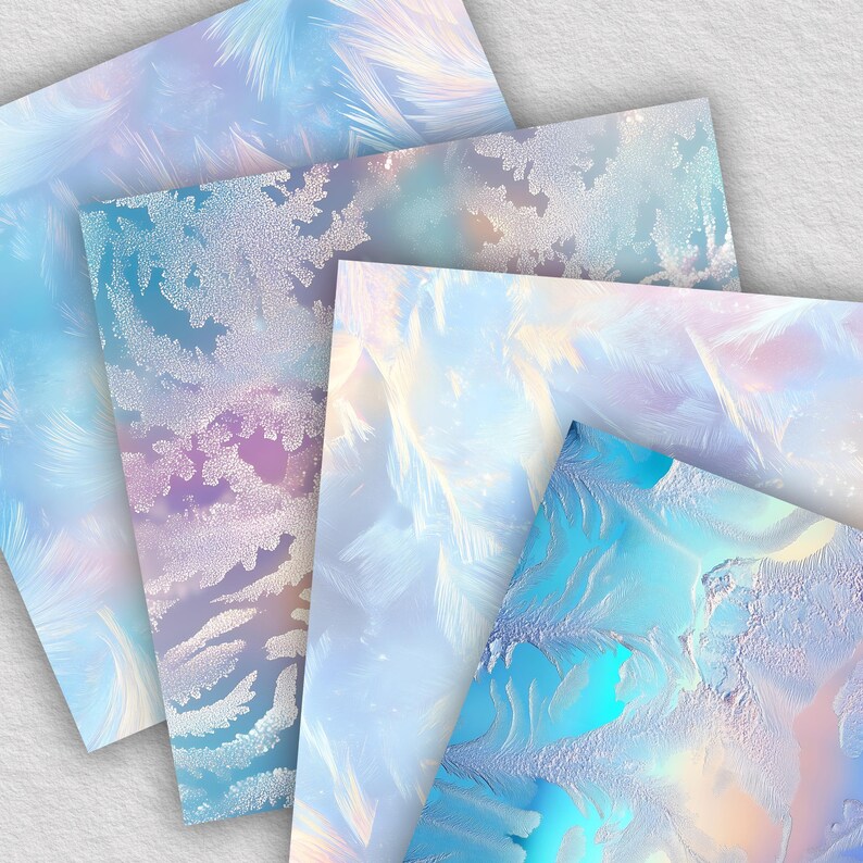 Iridescent Frost: Winter Digital Paper Pack, Watercolor Ice Patterns ...