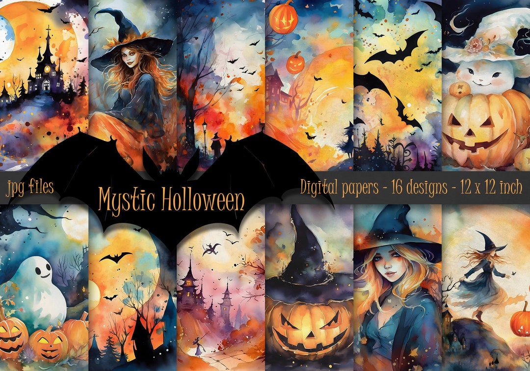 Mystic Halloween Digital Paper, Whimsical Witchcraft Backgrounds ...