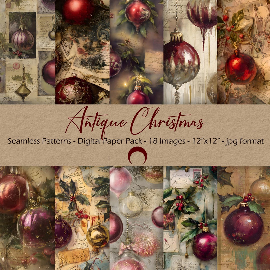 Antique Christmas Digital Paper Pack | Vintage Holiday Pattern ...