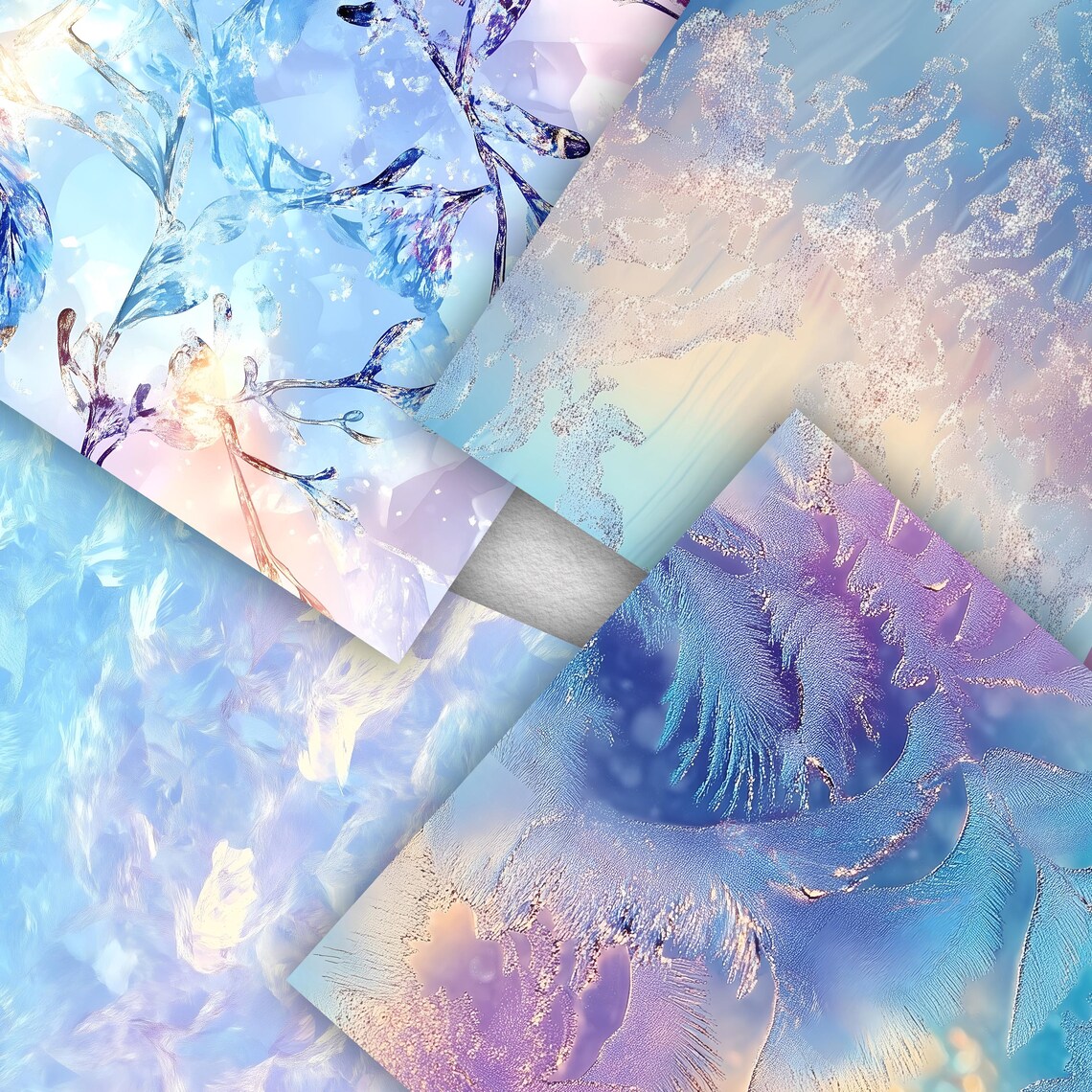Iridescent Frost: Winter Digital Paper Pack, Watercolor Ice Patterns ...