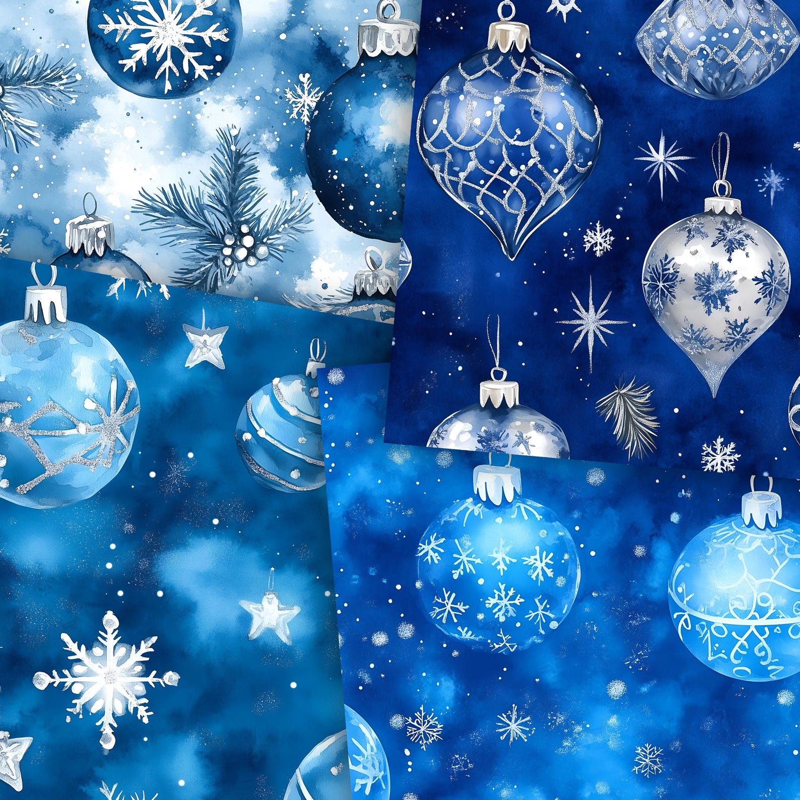 Winter Wonderland Ornaments: Watercolor Seamless Patterns & Digital ...