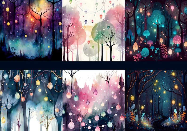 Whimsical Forest Paper, Printable Paper, Whimsical Forest Background ...