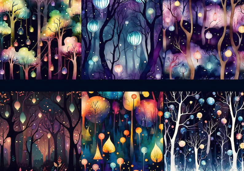 Whimsical Forest Paper, Printable Paper, Whimsical Forest Background ...
