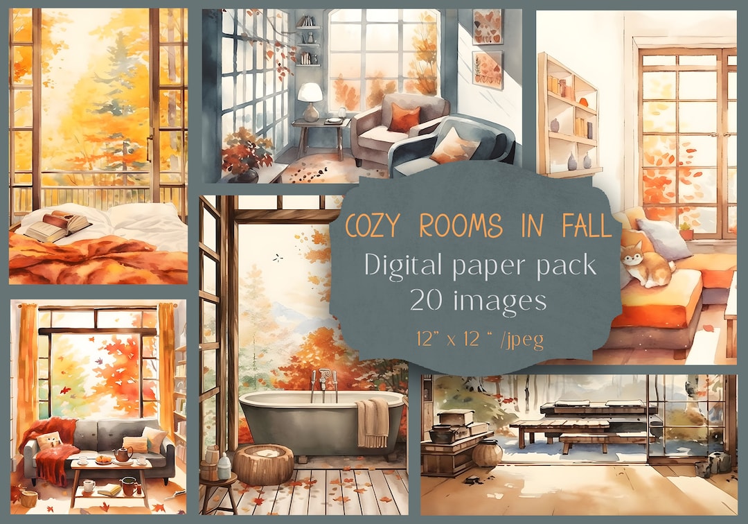 Watercolor Cozy Rooms Paper, Printable Paper, Autumn Background, Soft ...