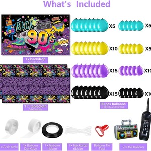 Back to the 90s Balloon Garland Kit and Backdrop, Disco Ball Radio Boom ...