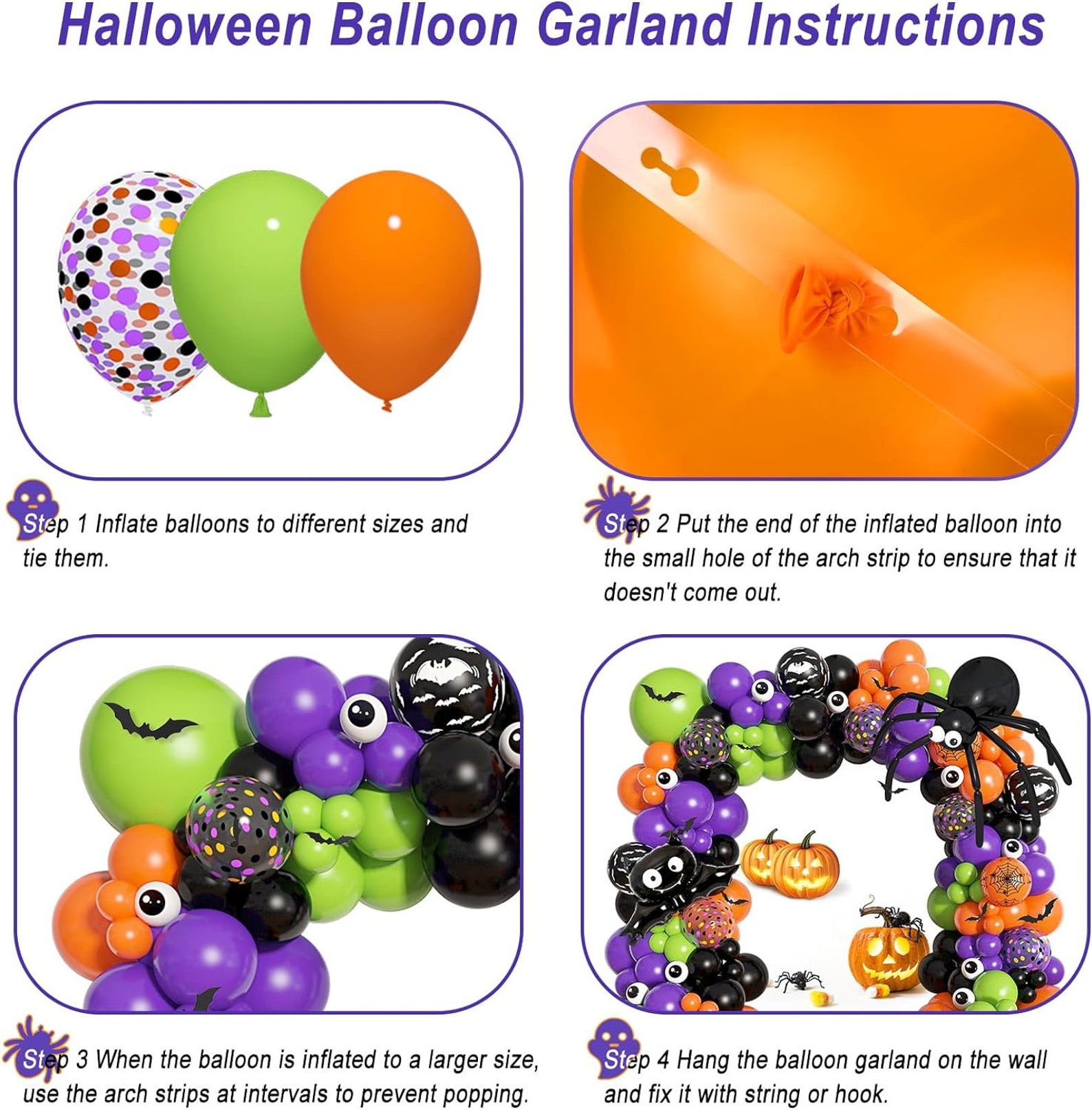 Halloween Balloon Garland Arch Kit 156pcs Orange Black Purple Balloons ...
