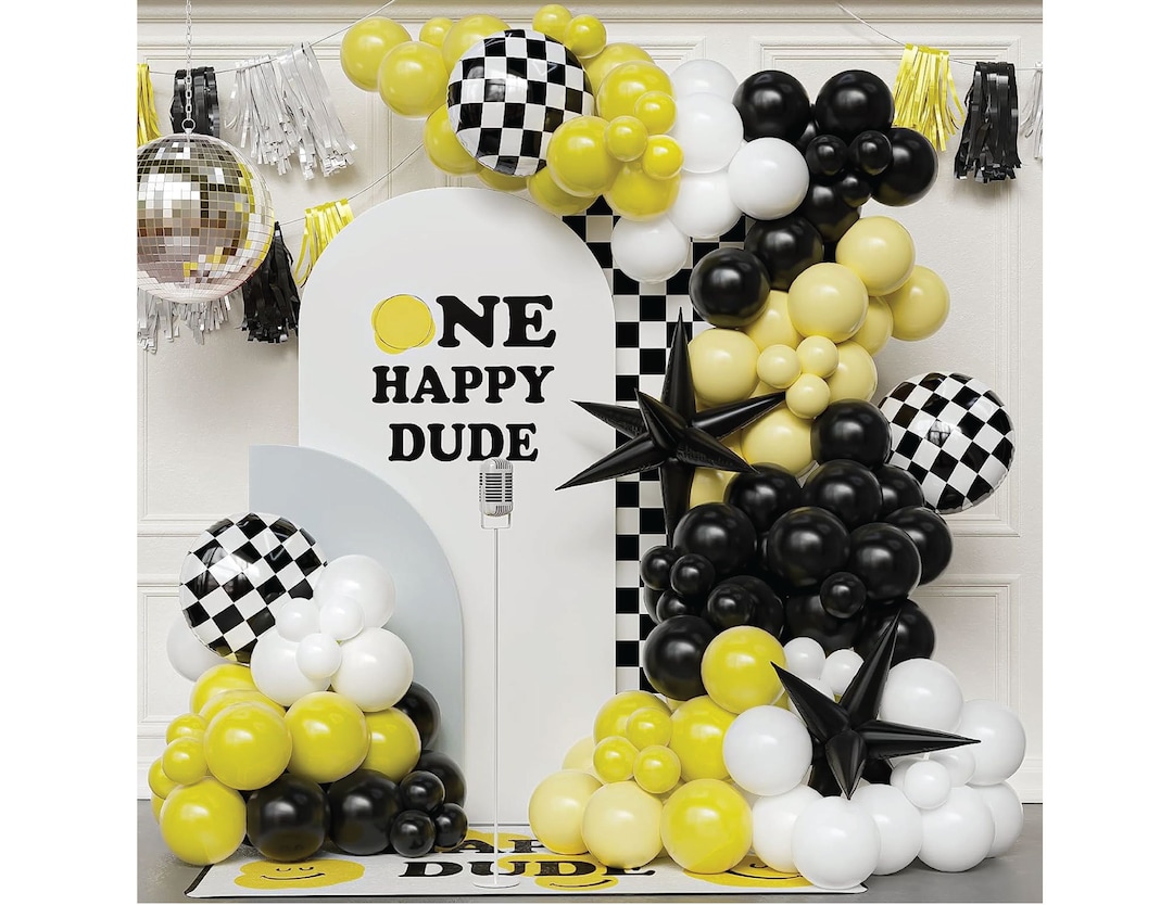 One Happy Dude Balloon Garland Arch Kit 148pcs, Black and Yellow ...