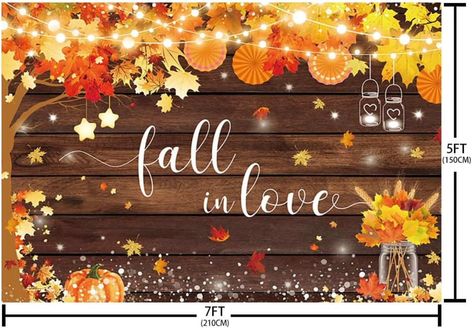 Fall in Love Backdrop, Rustic Wood Maple Leaf Pumpkin Background for ...