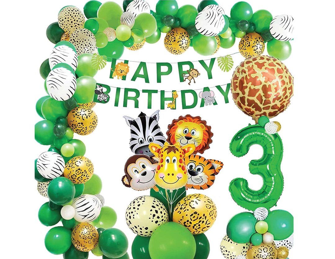 Safari 3rd Birthday Decoration, Young Wild and Three Birthday Decor Kit ...