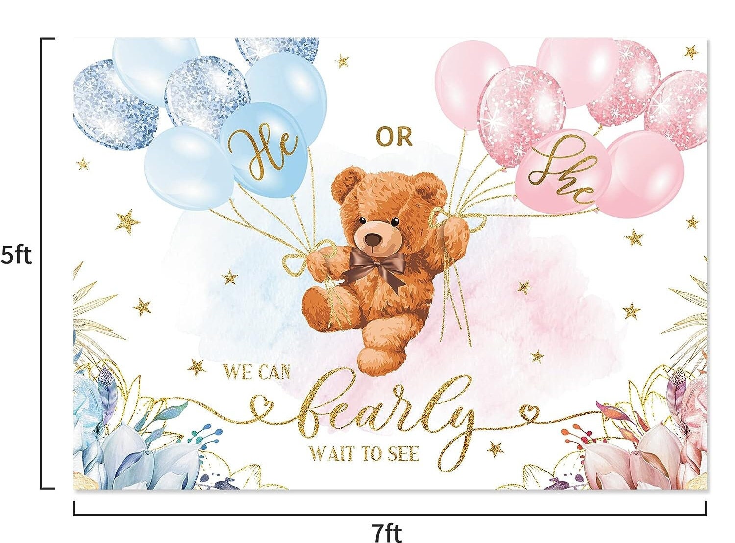 Teddy Bear Gender Reveal Backdrop He or She Teddy Bear Vinyl Photo ...