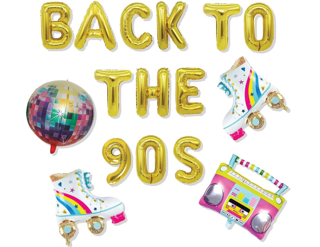 Back to the 90s Balloon Banner Kit, Retro Radio Roller Skate Disco Foil ...