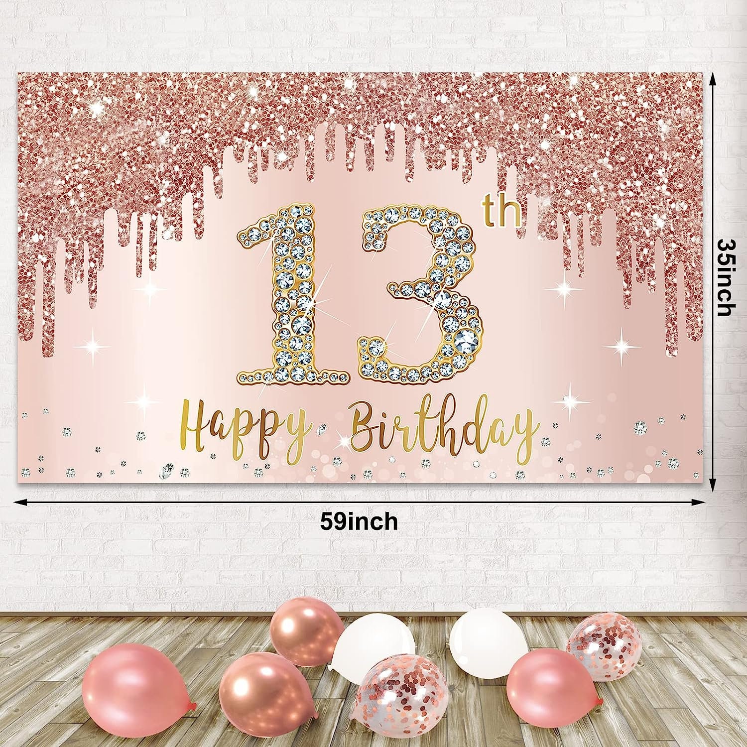 13th Birthday Backdrop and Balloon Garland Arch Decorations Rose Gold ...