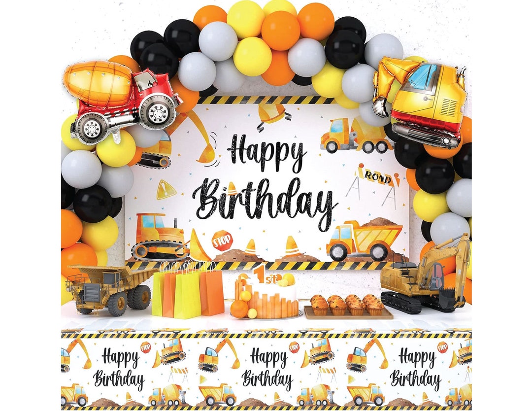 Construction Birthday Backdrop and Balloon Garland Arch Kit, Excavator ...