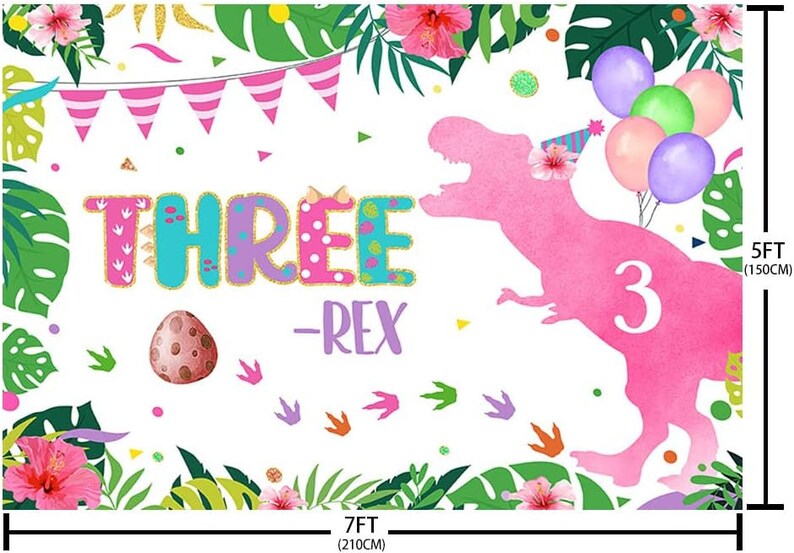 Dinosaur Three Rex Birthday Backdrop Girls Dino 3rd Birthday - Etsy