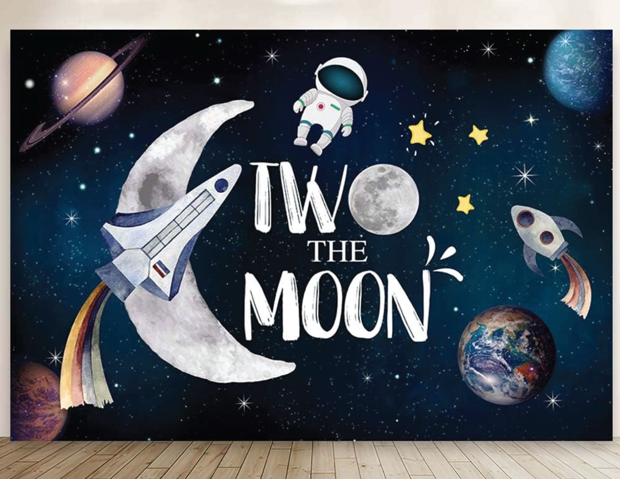 Two the Moon Birthday Backdrop, Outer Space Boys Girls 2nd Birthday ...