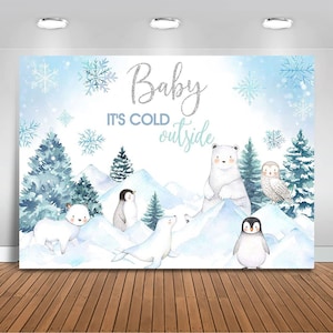 Baby It's Cold Outside Backdrop, Winter Woodland Baby Shower Vinyl ...