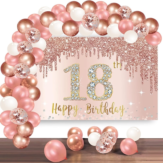 18th Birthday Backdrop and Balloon Garland Arch Decorations Rose Gold 18 Birthday Banner Balloon Set for Girls 18th Photo Booth Props Etsy UK