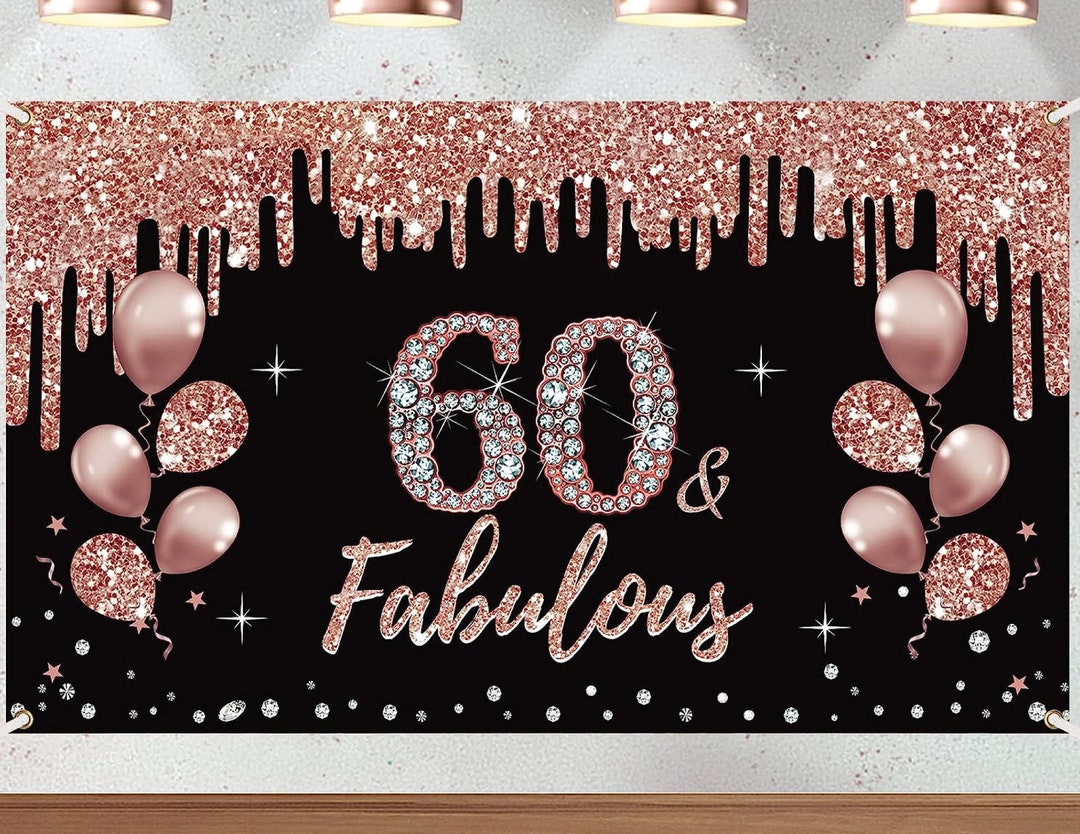 60th Birthday Banner Backdrop Decorations for Women Black Rose Gold ...