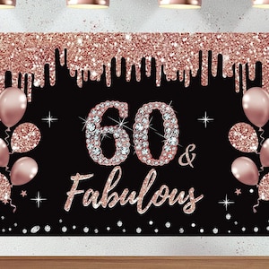 60th Birthday Banner Backdrop Decorations for Women Black Rose Gold ...