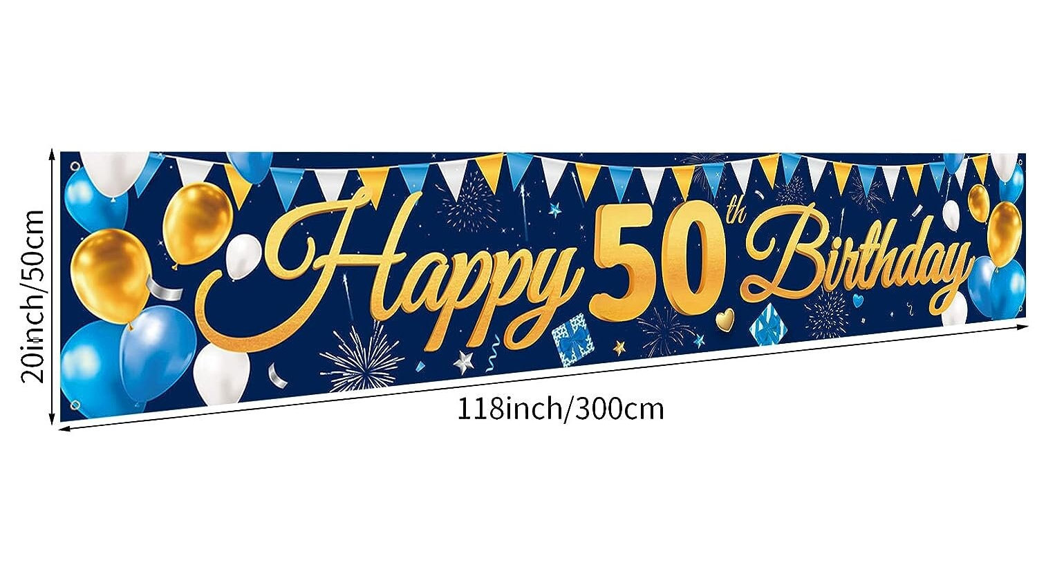 Large 50th Birthday Banner Backdrop Decorations for Men Women Gold Blue ...