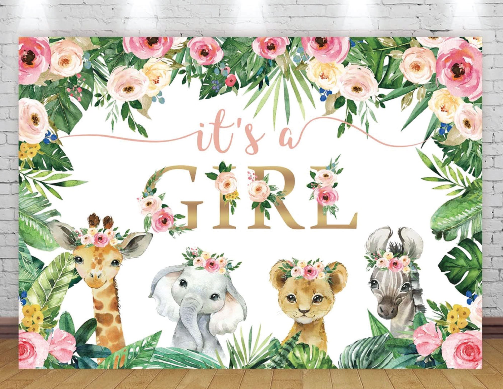 Safari Baby Shower Backdrop Jungle Safari Animals It's a Girl Banner ...