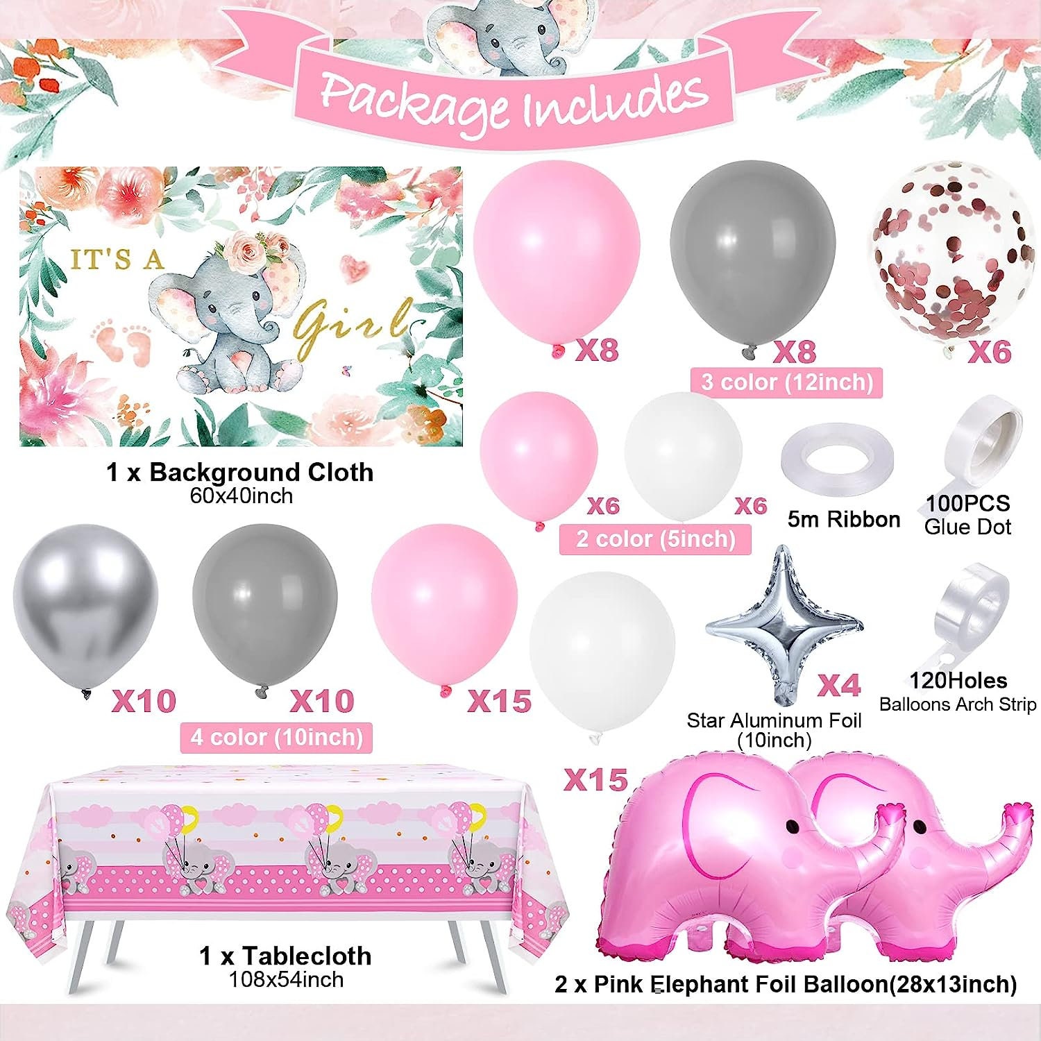 Pink Elephant Baby Shower Decorations for Girl Pink Elephant Balloon ...